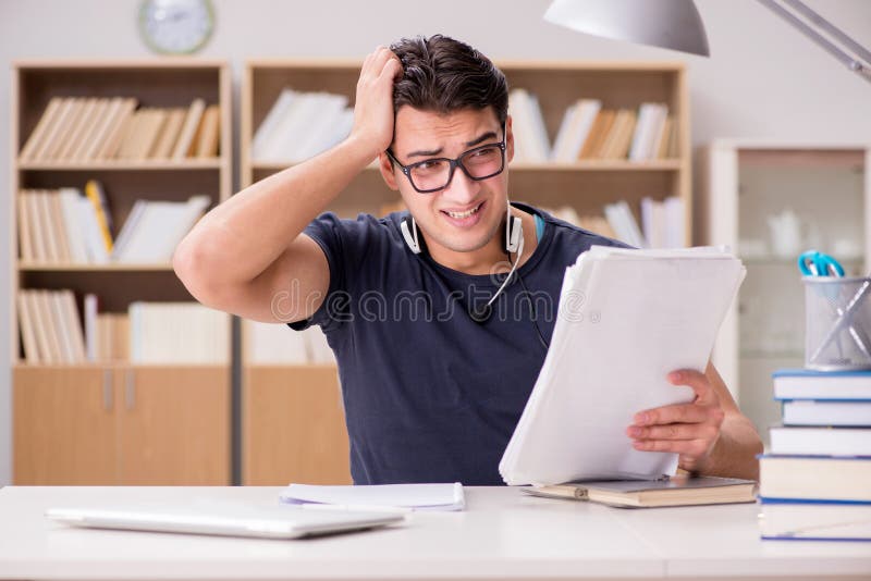 The Unhappy Student with Too Much To Study Stock Image - Image of desk ...