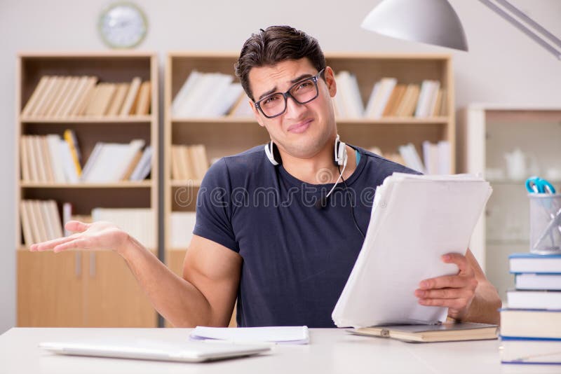 The Unhappy Student with Too Much To Study Stock Image - Image of ...