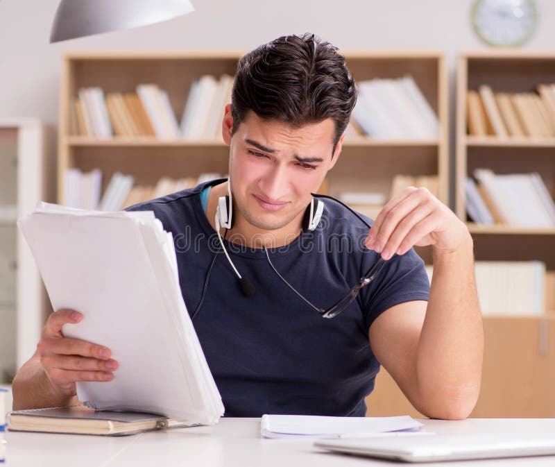 The Unhappy Student with Too Much To Study Stock Image - Image of desk ...