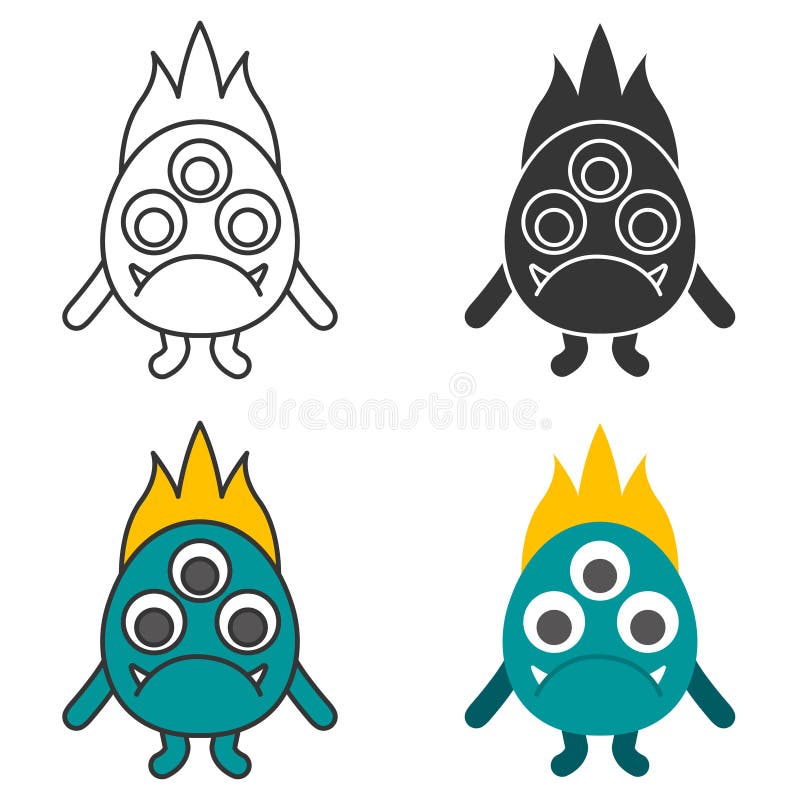 Unhappy Three Eyed Monster in Different Styles. Stock Vector ...