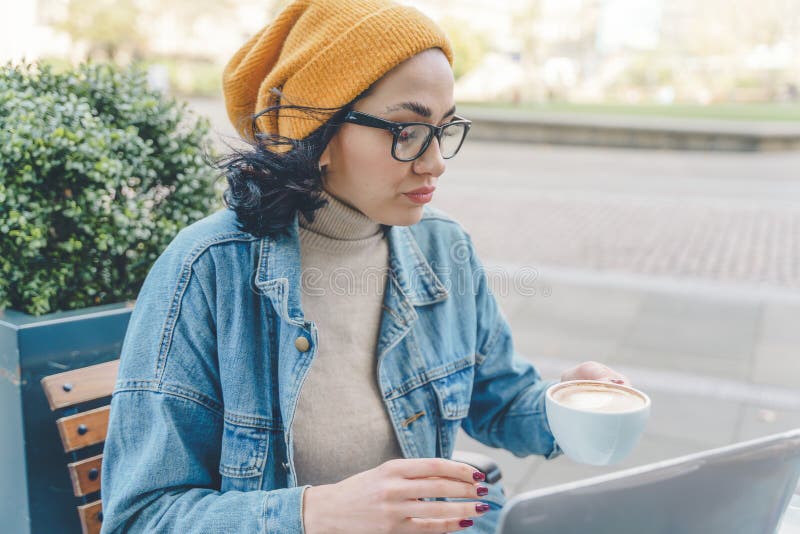 Woman Student E Learning Distance Training Course Study Working and ...