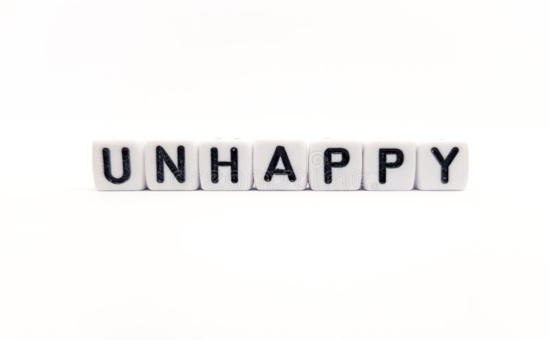 Unhappy Word Built with White Cubes and Black Letters on White ...