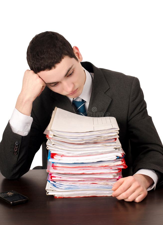 Bored Business Man with a Lot of Work. Stock Image - Image of boss ...
