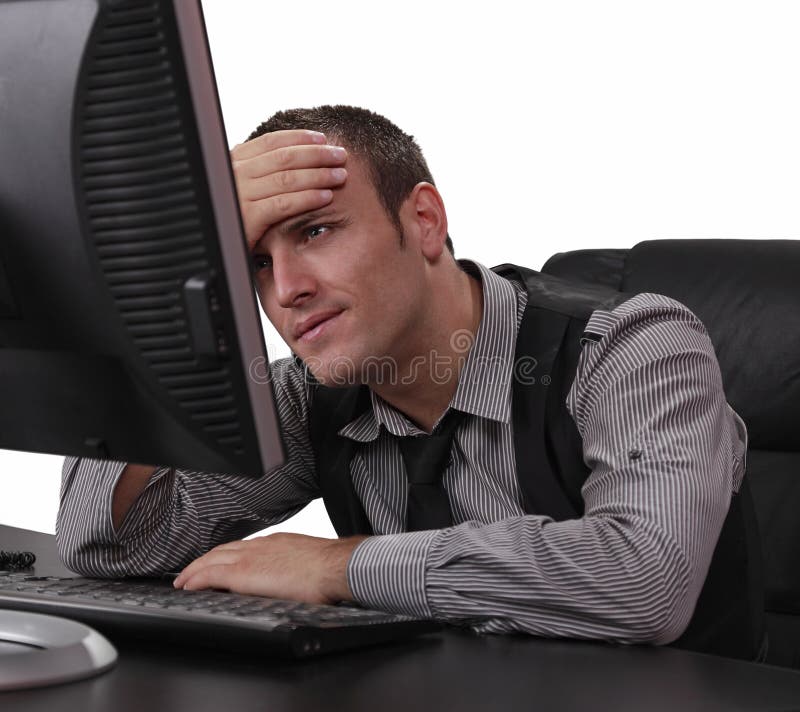 Unhappy Young Man in Front of the Computer Stock Image - Image of ...