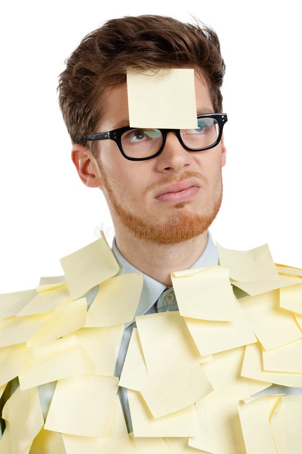 Unhappy Young Man with a Sticky Note Stock Photo - Image of close, eyes ...