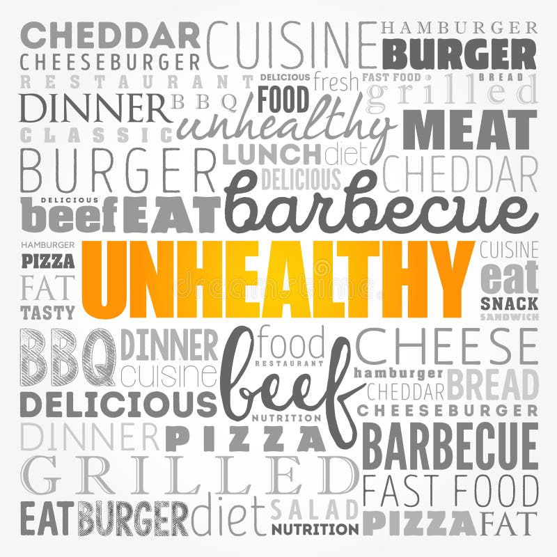 UNHEALTHY Word Cloud Collage, Fast Food Concept Background Stock ...
