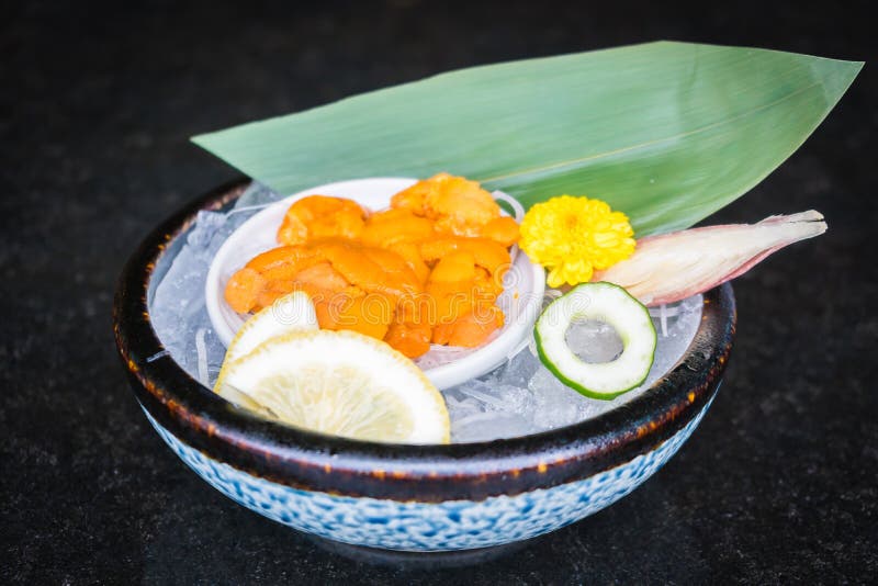 Uni sashimi stock image. Image of food, green, japan - 92528059
