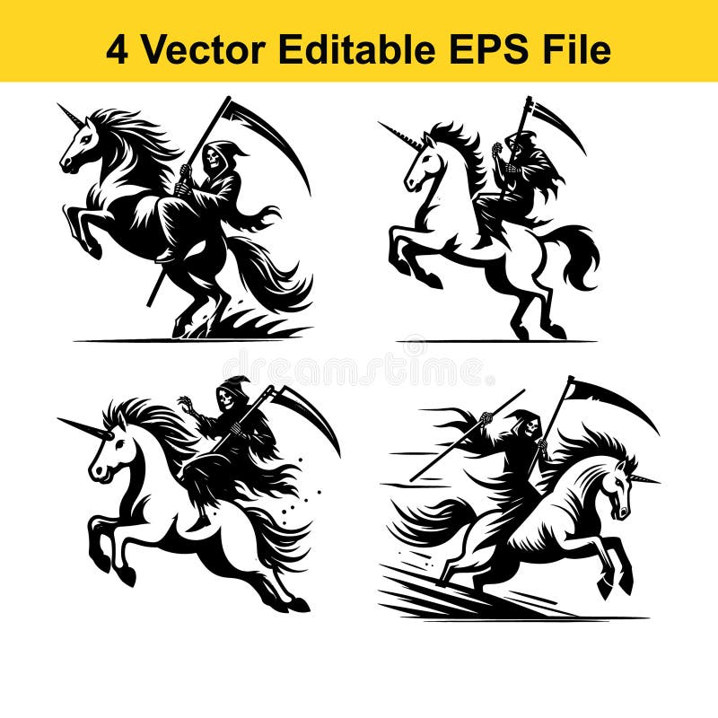 A Unicorn Being Ridden by a Grim Reaper Stock Vector - Illustration of ...
