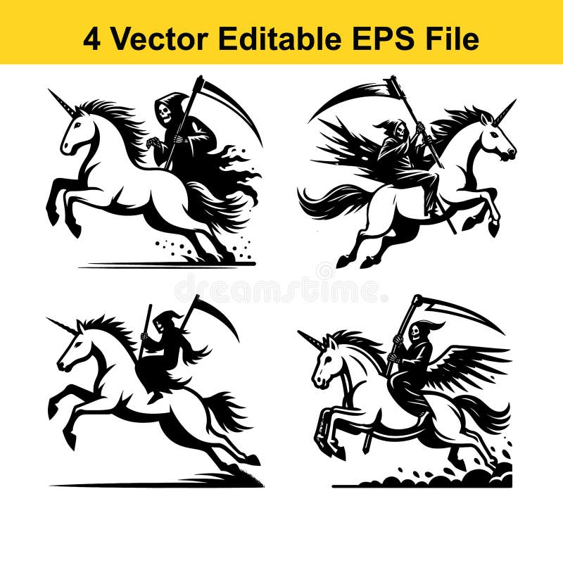 A Unicorn Being Ridden by a Grim Reaper Stock Vector - Illustration of ...