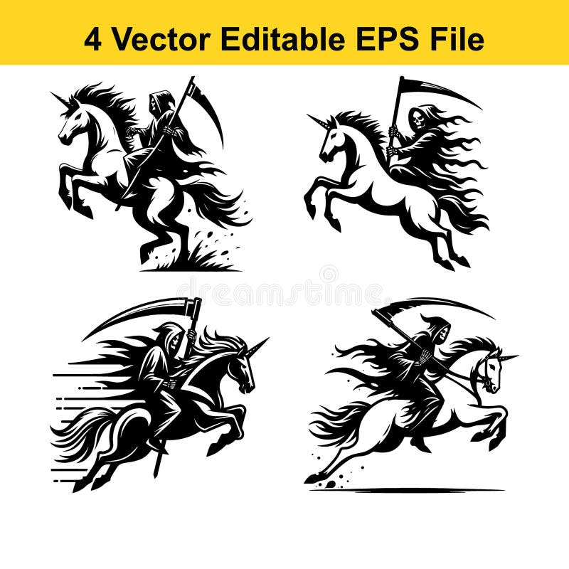 A Unicorn Being Ridden by a Grim Reaper Stock Vector - Illustration of ...