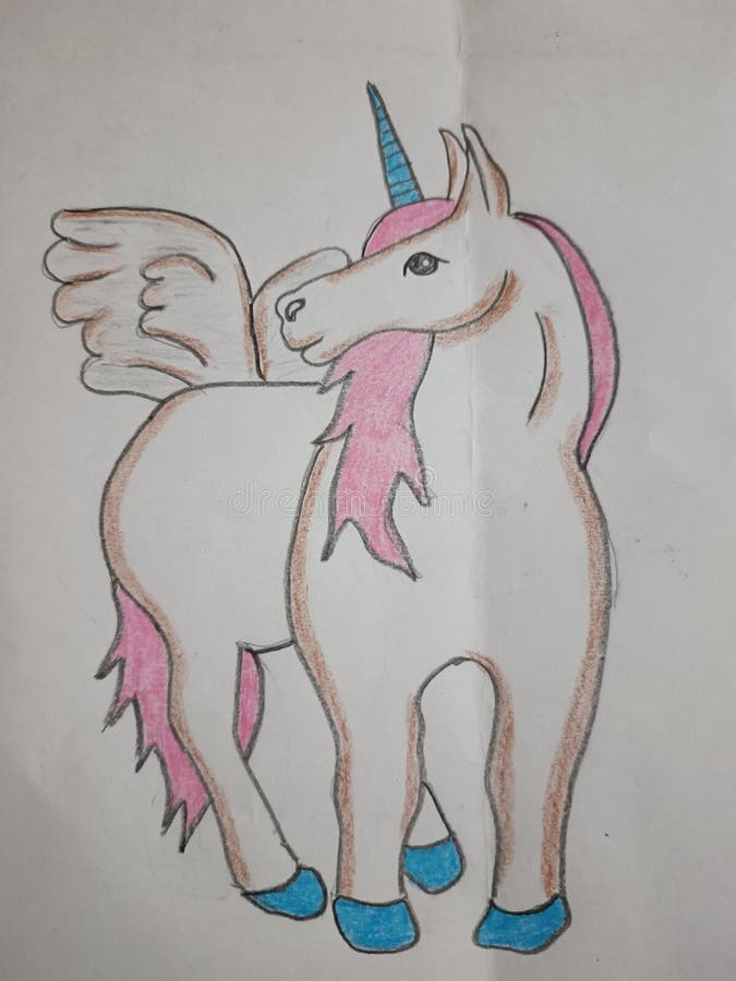 Unicorn Drawing with Pencil Colour Stock Photo - Image of unicorn ...