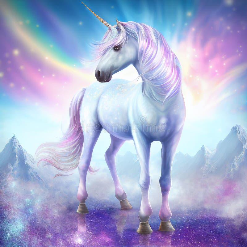 Unicorn on Dreamy Background Stock Illustration - Illustration of blue ...