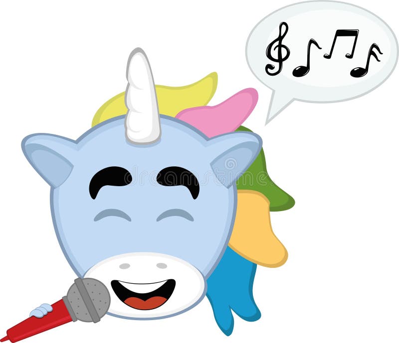 Unicorn Head Singing Microphone Cartoon Stock Vector - Illustration of ...
