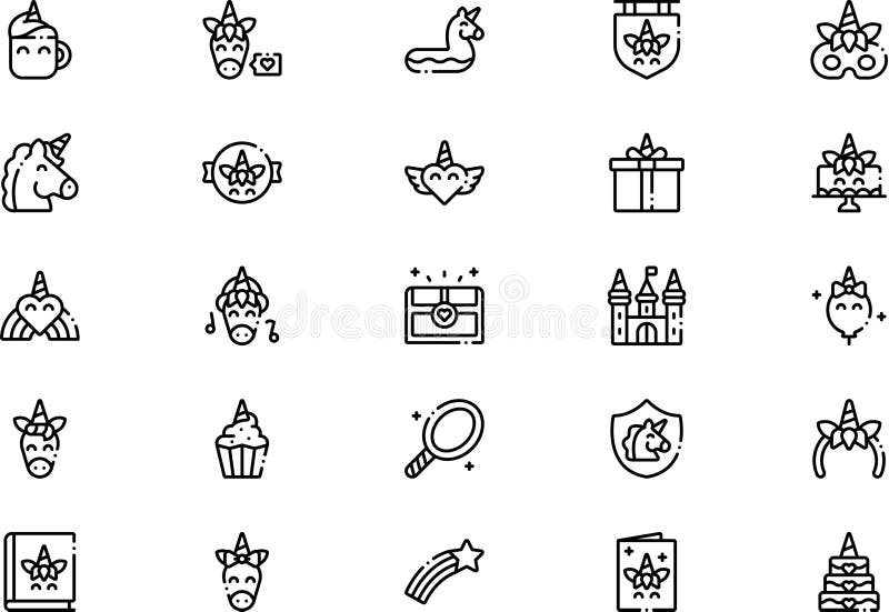 Unicorn Icons Collection is a Vector Illustration with Editable Stroke ...