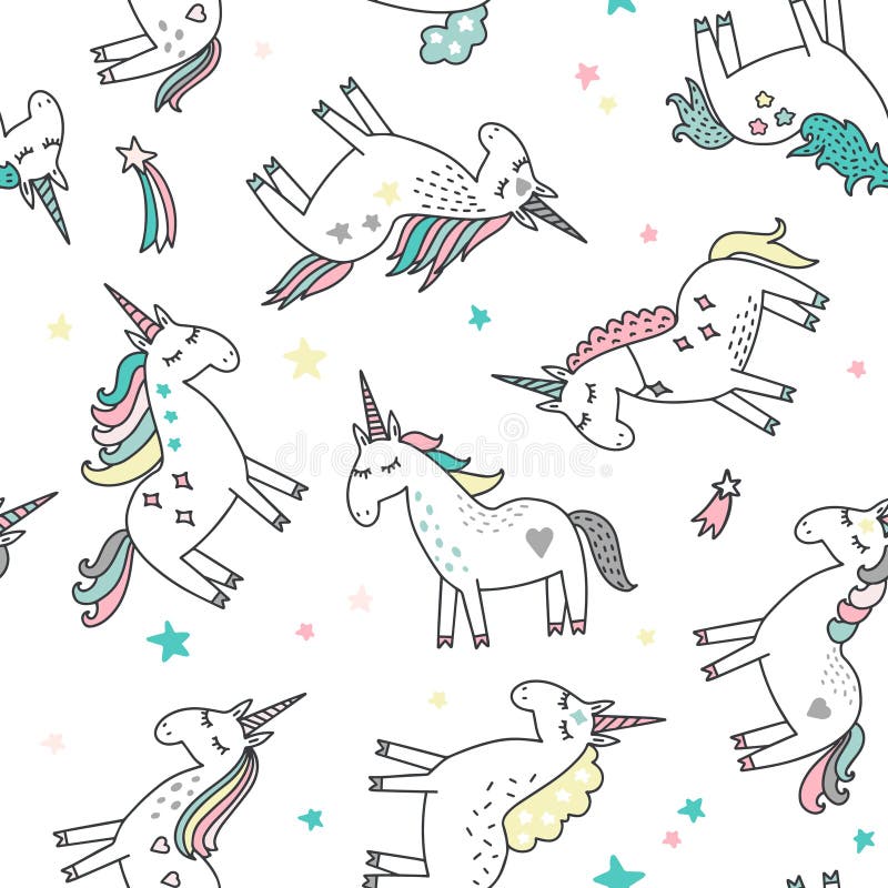 Vector Seamless Pattern with Unicorn, Magic Wand and Crystal on the Pink Background. Stock ...