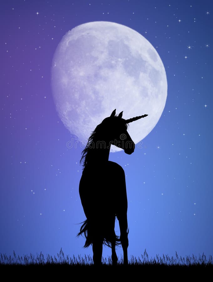 Unicorn in the moonlight stock illustration. Illustration of beautiful ...