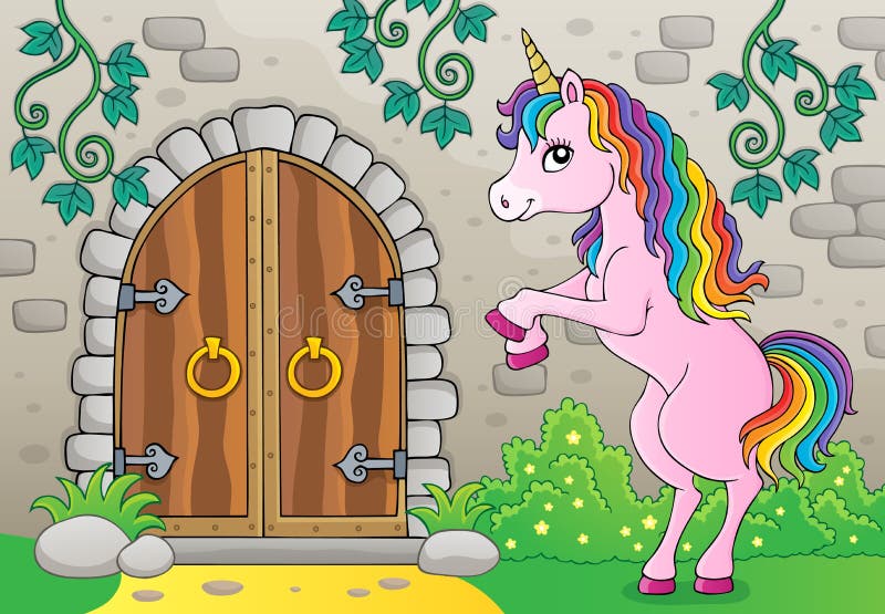 Unicorn by Old Door Theme Image 2 Stock Vector - Illustration of eps10 ...