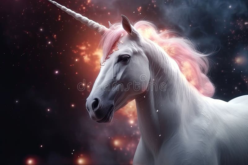 The Unicorn with a Pink Mane and Tail in a Magical Space. Generative AI ...