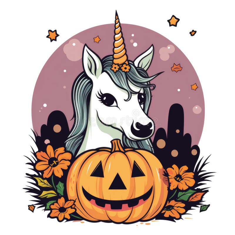 Unicorn Pumpkin Theme Halloween Simple Vector Illustration Stock ...