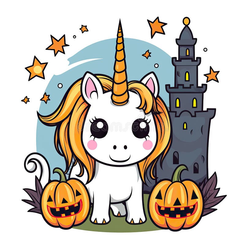 Unicorn Pumpkin Theme Halloween Simple Vector Illustration Stock ...