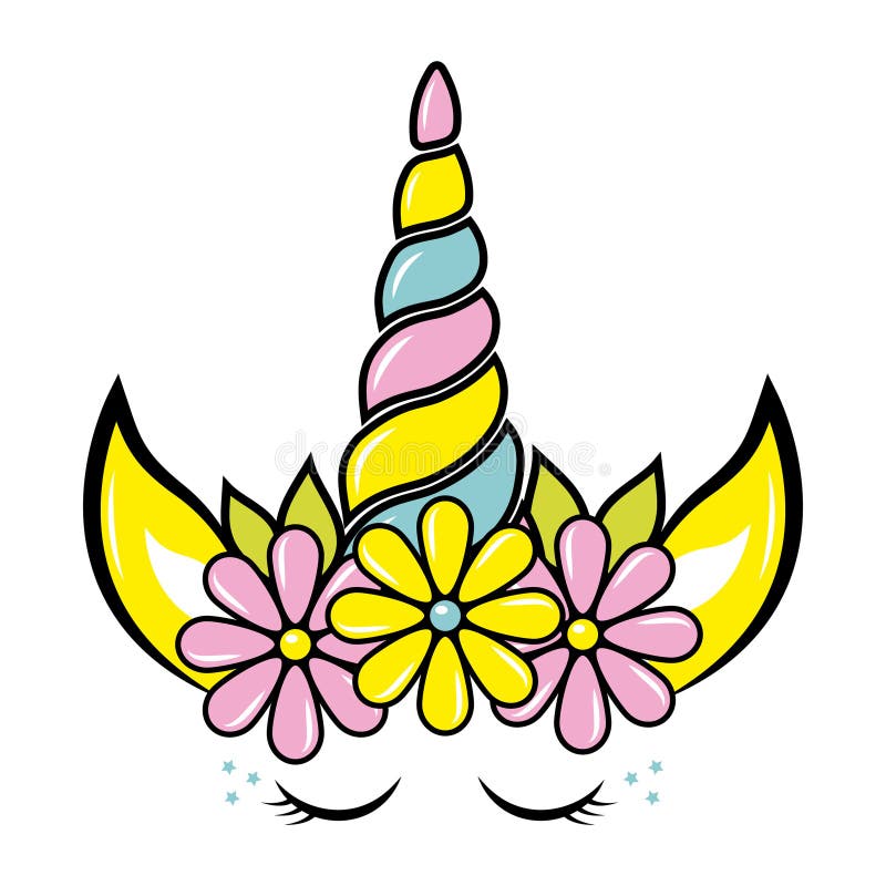 A Unicorn With A Rainbow Horn And Eyes Color Vector Illustration In