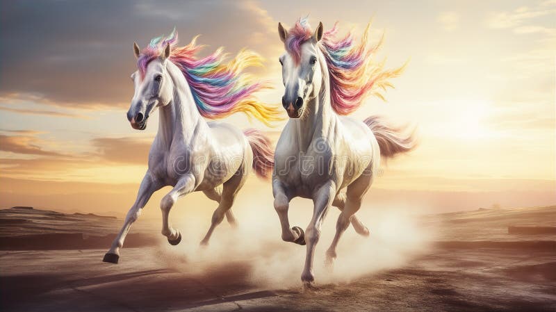 Unicorn Running Competition Stock Illustration - Illustration of mane ...