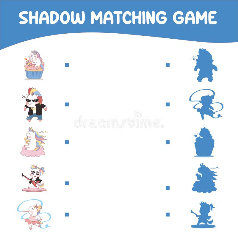 Shadow Matching Game Worksheet Stock Vector - Illustration of matching ...