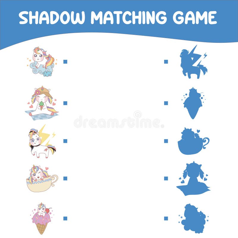 Shadow Matching Game Worksheet Stock Vector - Illustration of graphic ...