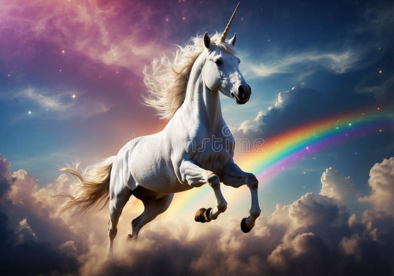AI-generated: Celestial Soar - Unicorn in Flight Stock Image - Image of ...