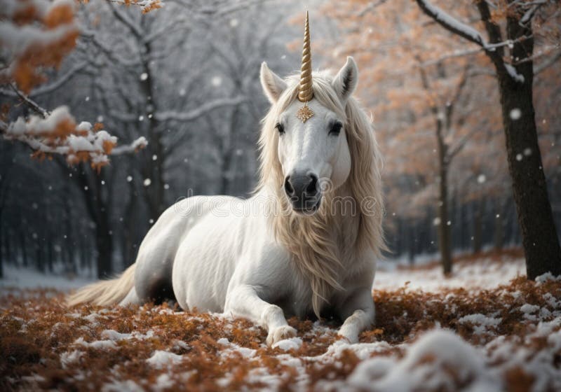 Quadriptych: Unicorn in Winter (AI-generated) - a Series Stock Image ...