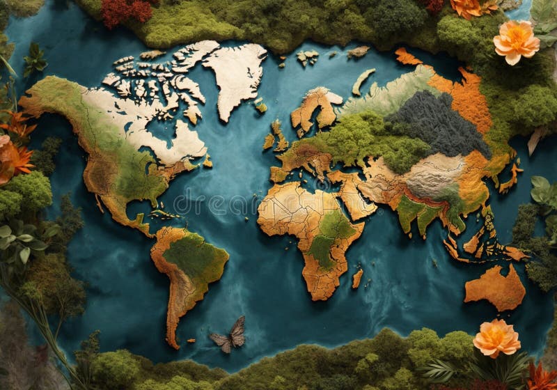 Floral Wanderlust World Map: Forests and Desserts Across Continents ...