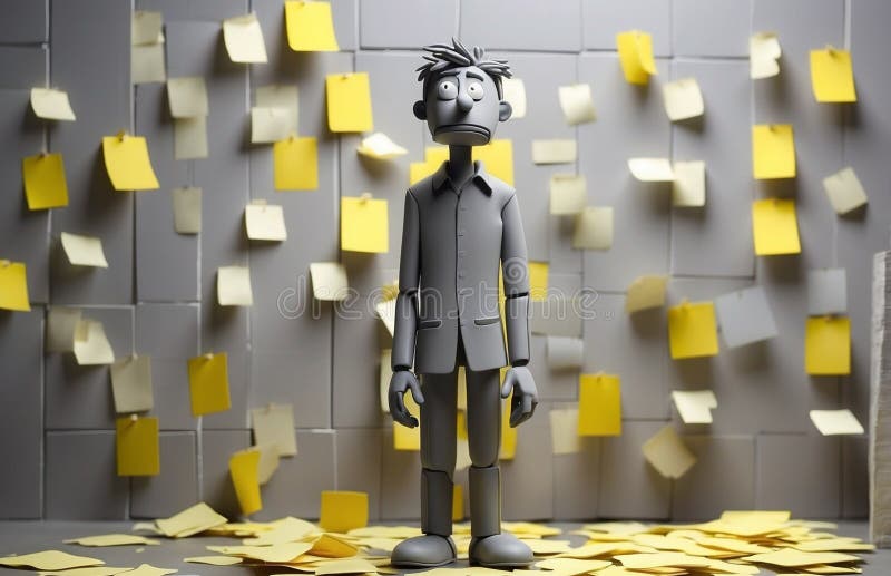 Overwhelmed: Puppet Standing in Front of a Wall of Tasks Stock ...
