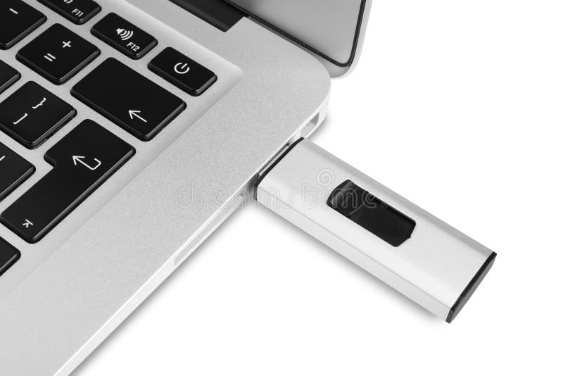 Unidade Flash Usb Moderna Conectada Ao Notebook No Close-up Branco Em ...