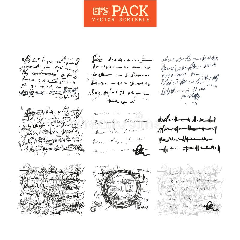 Unidentified Abstract Handwriting Scribble Text Art Drawing Pack. Stock ...