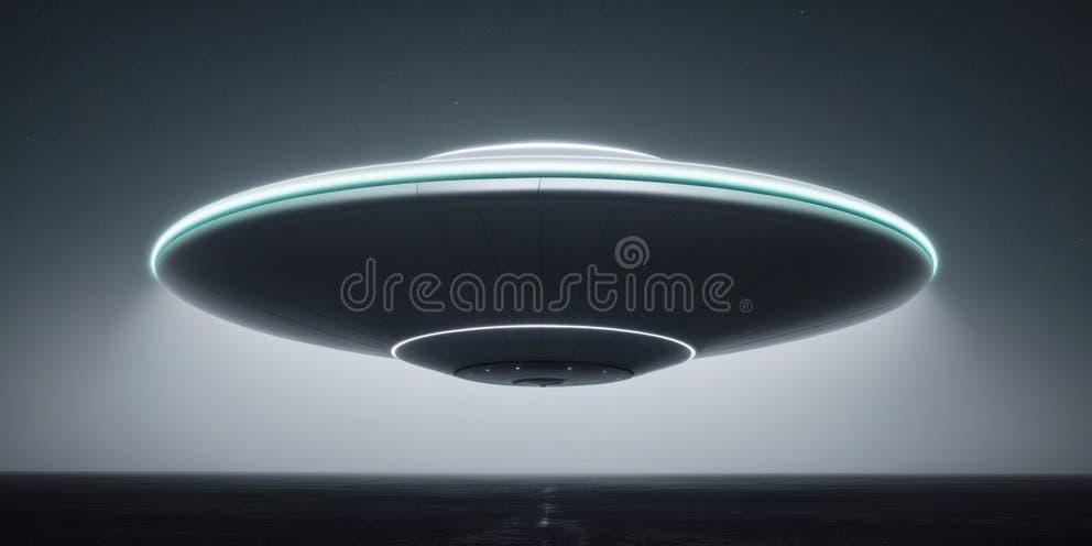 Unidentified Flying Object Hovering Over Empty Ground at Night. Stock ...