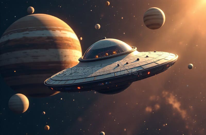 Unidentified Flying Object Saucer Shaped Spacecraft Flying Space. AI ...
