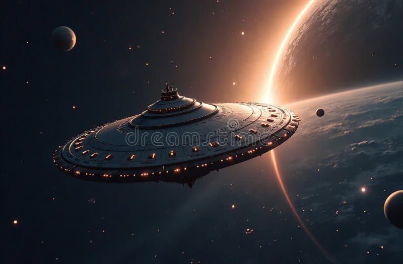 Unidentified Flying Object Saucer Shaped Spacecraft Flying Space. AI ...