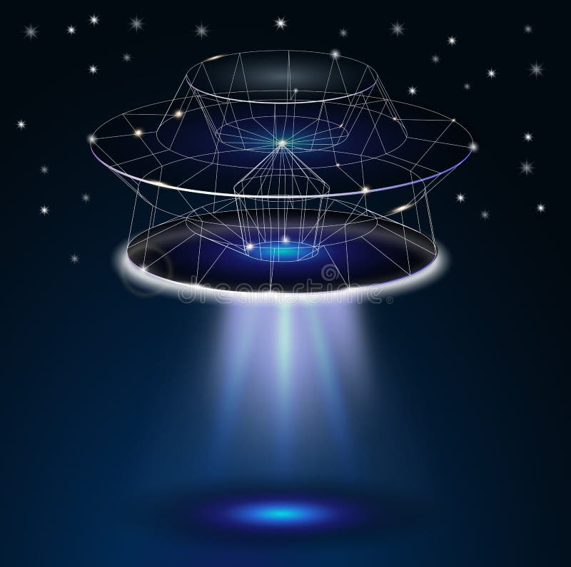 Unidentified Flying Object in the Sky. Space Ship with Transparent Blue ...