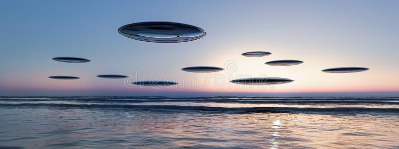 Unidentified Flying Objects Sighting Over the Sea Stock Illustration ...