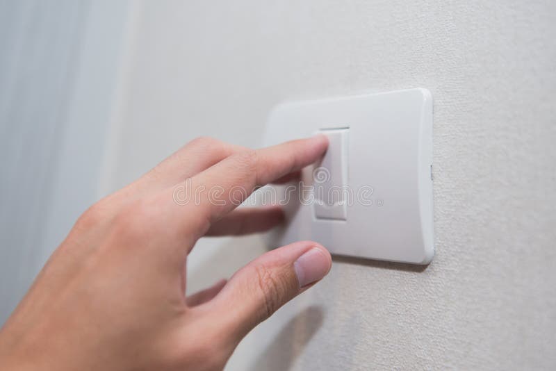 Unidentified Man Hand with Finger on Light Switch Turn on Turn Off ...