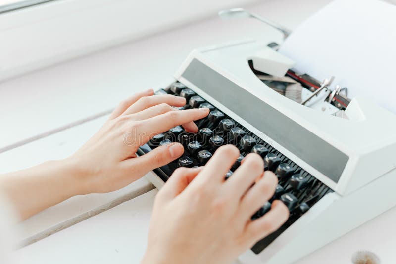 Unidentified Woman S Hand Typing on Retro Typing Machine Stock Photo ...