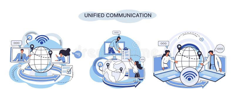 Unified Communication Concept Metaphor. Characters Use Wireless ...