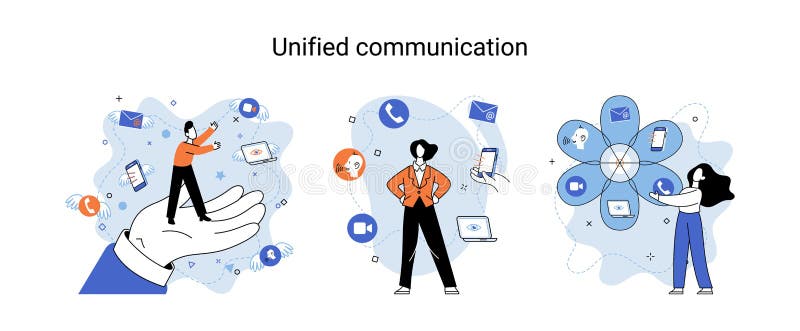 Unified Communication Concept Metaphor. Characters Use Wireless ...