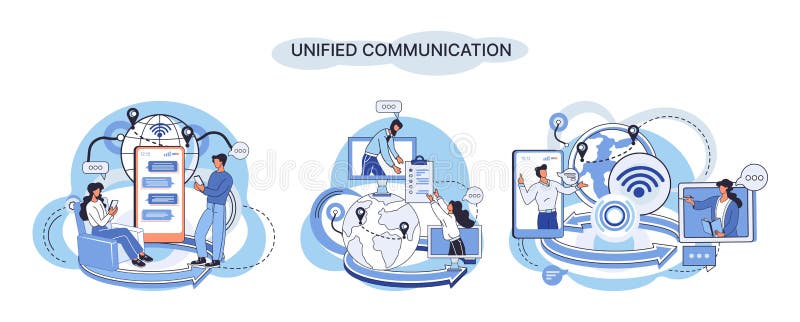 Unified Communication Concept Metaphor. Characters Use Wireless ...