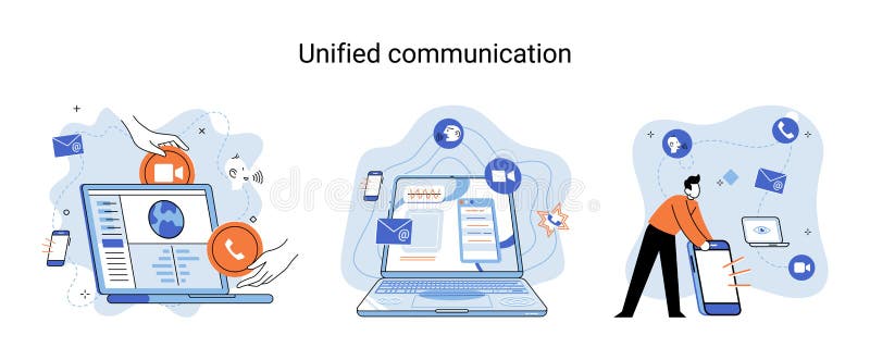 Unified Communication Concept Metaphor. Characters Use Wireless ...