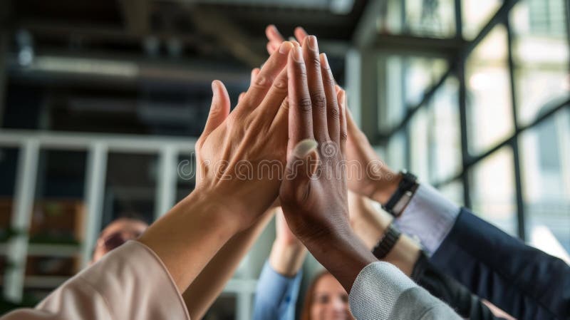 The Unified Team High-Five.AI Generated Image Stock Photo - Image of ...
