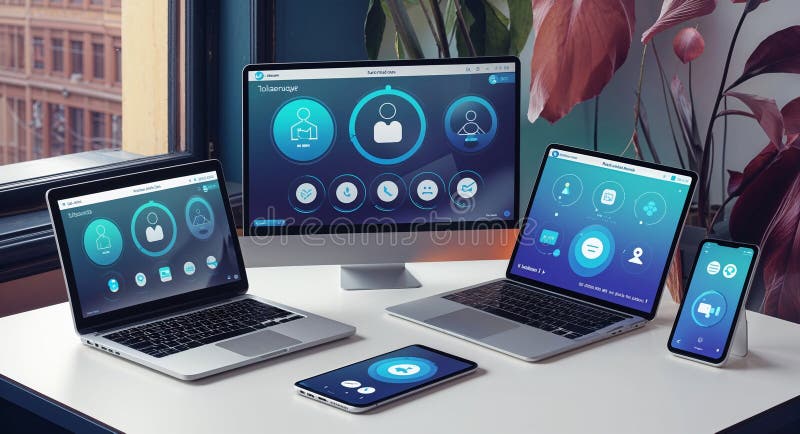 Responsive Design Showcase: Multiple Devices Displaying Unified User Interface Design Stock ...