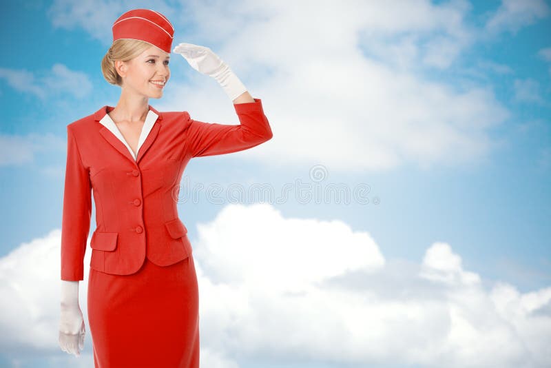 Uniforme Affascinante Di Dressed In Red Dell'hostess Immagine Stock ...