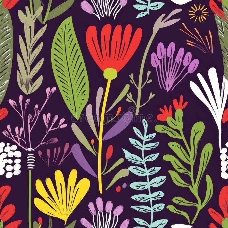 An Uninterrupted Design of Flowers Over a Purple Base Stock Photo ...