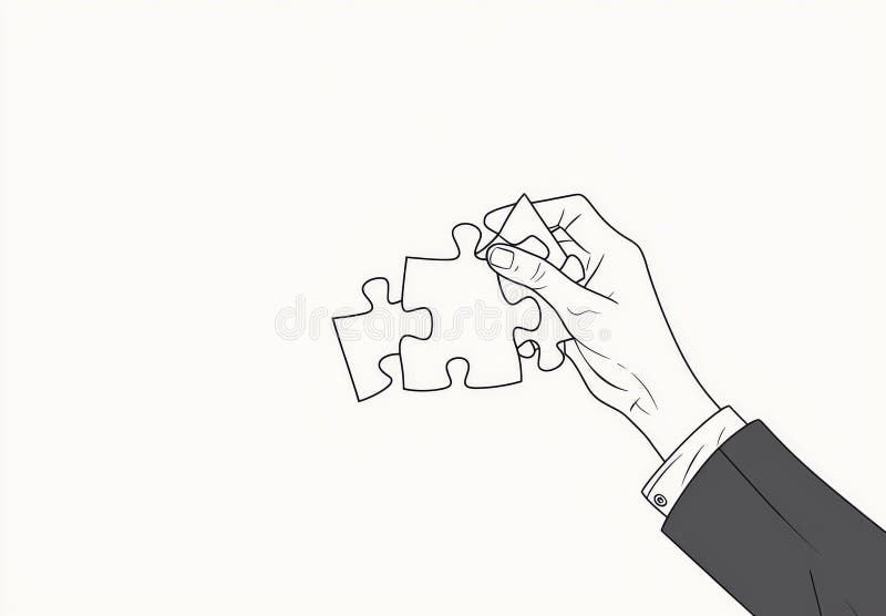 An Uninterrupted Line Drawing of Two Pieces of Jigsaw on White. Stock ...